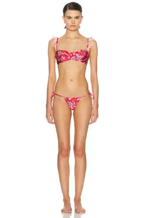 PatBO Peony Print Tie Bikini Bottom - Red