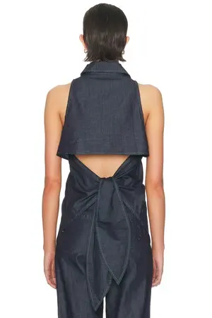 SIMONMILLER Loch Sleeveless Chambray Button Up Top - Indigo