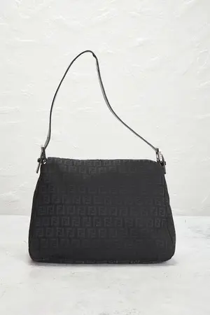 Fendi Zucchino Mama Baguette Shoulder Bag - Black