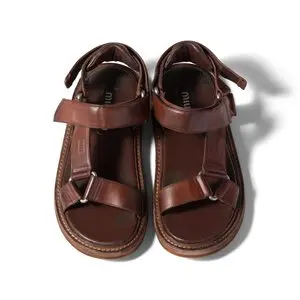 Miu Miu Leather Sandals - Coffee