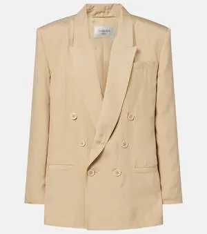 Saint Laurent Double-breasted Silk Blazer - Beige