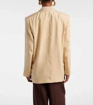 Saint Laurent Double-breasted Silk Blazer - Beige