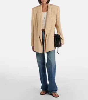 Saint Laurent Double-breasted Silk Blazer - Beige