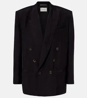 Saint Laurent Double-breasted Silk Blazer - Brown