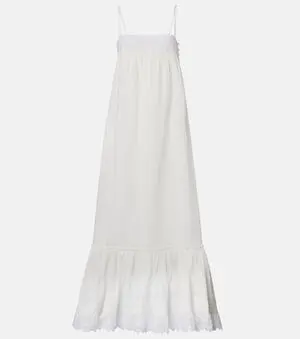 Saint Laurent Embroidered Cotton Poplin Maxi Dress - White
