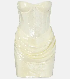 THE NEW ARRIVALS ILKYAZ OZEL Sequined Strapless Mini Dress - Yellow