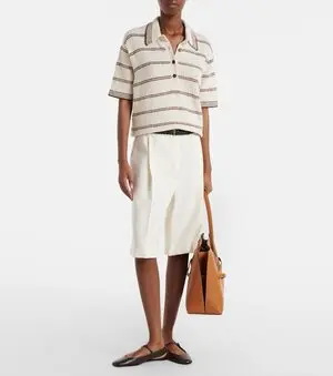 RÓHE Striped Cotton-blend Polo Shirt - Beige