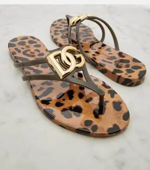 Dolce & Gabbana Leopard-print Thong Sandals - Brown