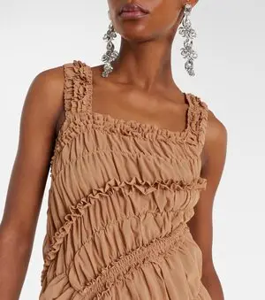 Magda Butrym Ruched Ruffled Cotton Midi Dress - Beige