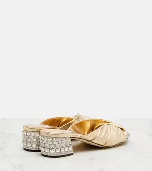 JIMMY CHOO Mala Embellished Metallic Leather Mules - Gold