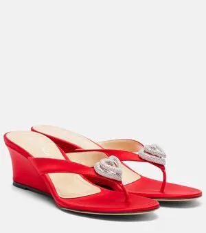Mach & Mach Double Heart Wedge Thong Sandals Red