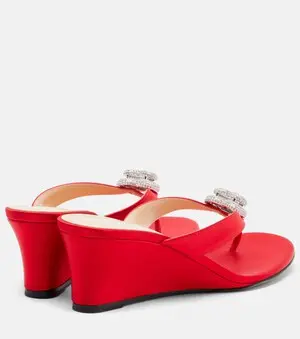 Mach & Mach Double Heart Wedge Thong Sandals - Red