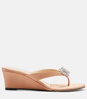 Mach & Mach Double Heart Satin Wedge Thong Sandals