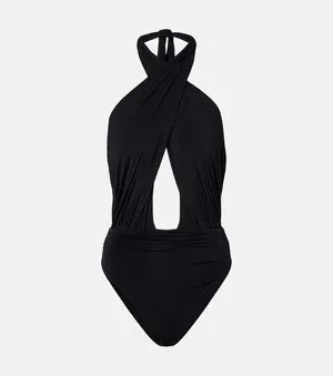 Balmain Cutout Draped One-piece Swimsuit - Black