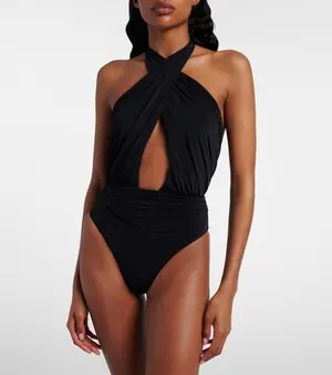 Balmain Cutout Draped One-piece Swimsuit