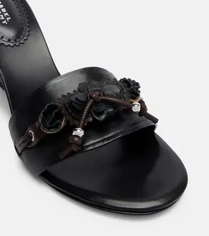 Isabel Marant Étoile Anee Embellished Leather Wedge Mules - Black