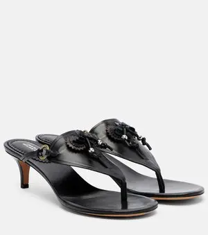 Isabel Marant Étoile Ekyne Embellished Leather Thong Sandals - Black