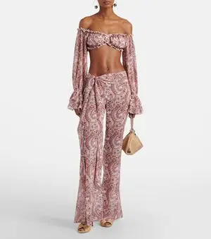 BANANHOT Elma Off-shoulder Paisley Print Crop Top - Pink