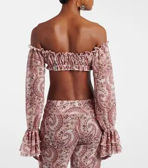 BANANHOT Elma Off-shoulder Paisley Print Crop Top - Pink