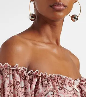 BANANHOT Elma Off-shoulder Paisley Print Crop Top - Pink