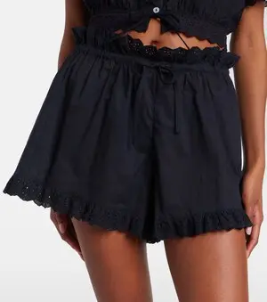 Poupette St Barth Cory Broderie Anglaise Cotton Poplin Shorts - Black