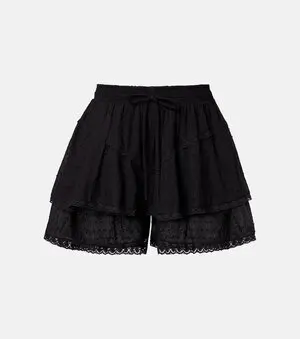 Poupette St Barth Thia Crochet-trimmed Cotton Shorts - Black