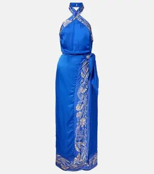 Poupette St Barth Hana Floral Halterneck Midi Dress - Blue