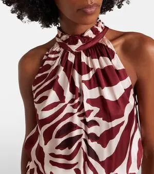 Poupette St Barth Bianca Printed Halterneck Satin Minidress - Brown
