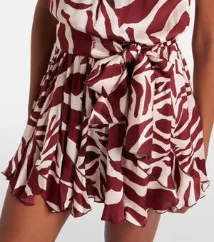 Poupette St Barth Bianca Printed Halterneck Satin Minidress - Brown