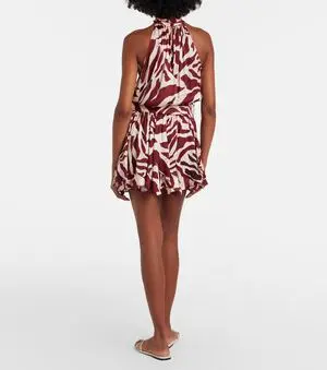 Poupette St Barth Bianca Printed Halterneck Satin Minidress - Brown