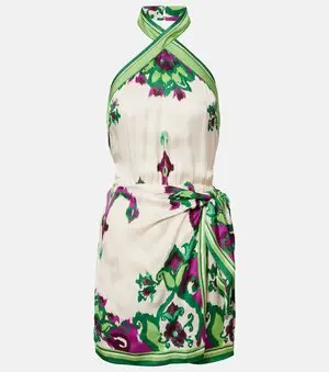 Poupette St Barth Aya Printed Halterneck Minidress - Green