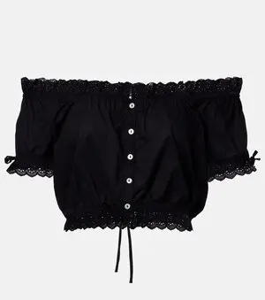 Poupette St Barth Nala Broderie Anglaise Crop Top - Black