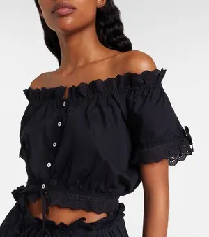 Poupette St Barth Nala Broderie Anglaise Crop Top - Black