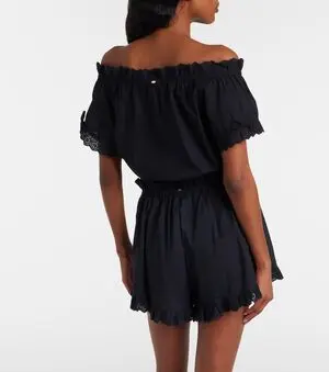 Poupette St Barth Nala Broderie Anglaise Crop Top - Black