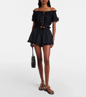 Poupette St Barth Nala Broderie Anglaise Crop Top - Black