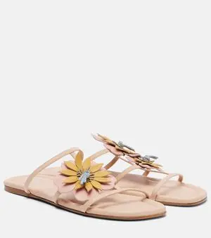 Zimmermann Lilia Floral-appliqué Leather Sandals - Pink