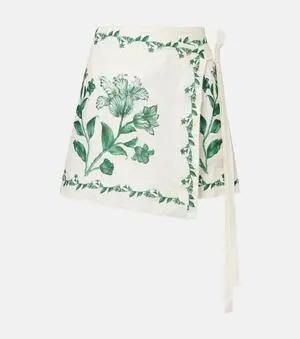 Agua Bendita Luna Floral Linen Beach Cover-up - White