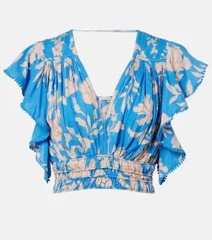 Poupette St Barth Floral Print Cropped Top - Blue