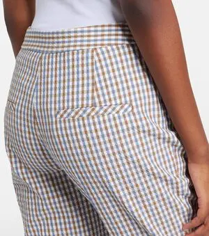 Veronica Beard Gingham Cotton Seersucker Cropped Slim Pants - Multicoloured