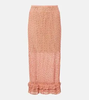 Anna Kosturova Rosette Crochet Cotton Midi Skirt - Pink