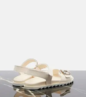 ROGER VIVIER Slidy Viv' Embellished Leather Sandals - White