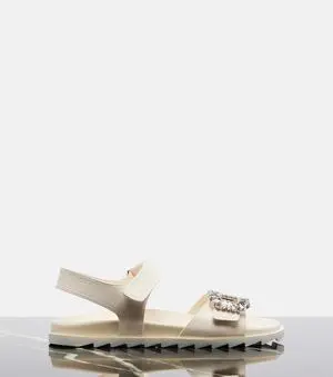 ROGER VIVIER Slidy Viv' Embellished Leather Sandals - White