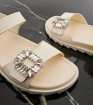 ROGER VIVIER Slidy Viv' Embellished Leather Sandals - White