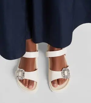 ROGER VIVIER Slidy Viv' Embellished Leather Sandals - White
