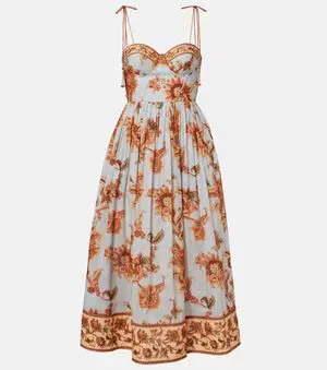 Zimmermann Aster Paisley Cotton Bustier Dress - Blue