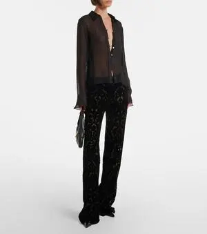 Gucci Lace-trimmed Silk Georgette Shirt