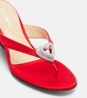Mach & Mach Double Heart Wedge Thong Sandals - Red
