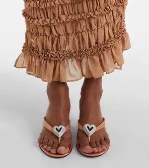Mach & Mach Double Heart Satin Wedge Thong Sandals