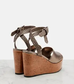 JIMMY CHOO Jory Metallic Leather Wedge Sandals - Grey