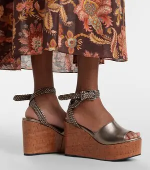 JIMMY CHOO Jory Metallic Leather Wedge Sandals - Grey